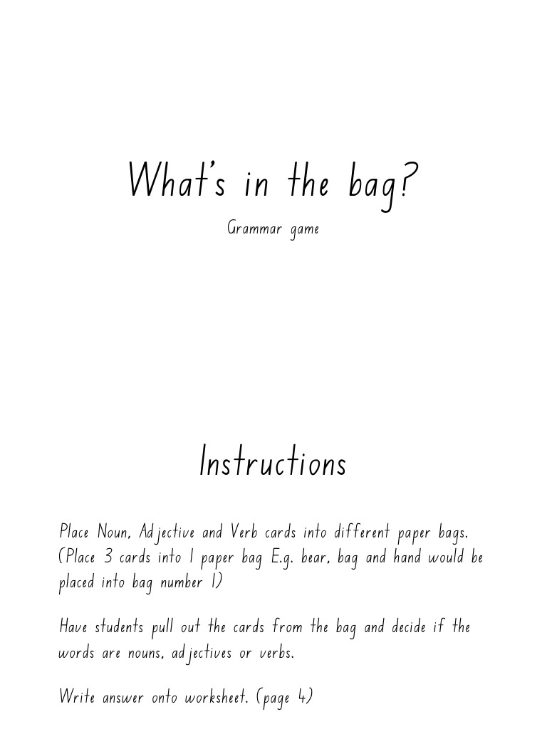 What's in The Bag?: Grammar Game | PDF