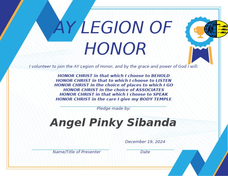 AY Legion of Honor Certificate | PDF