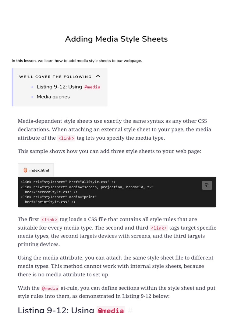 218 Adding Media Style Sheets | PDF | Hypertext | Computer Programming