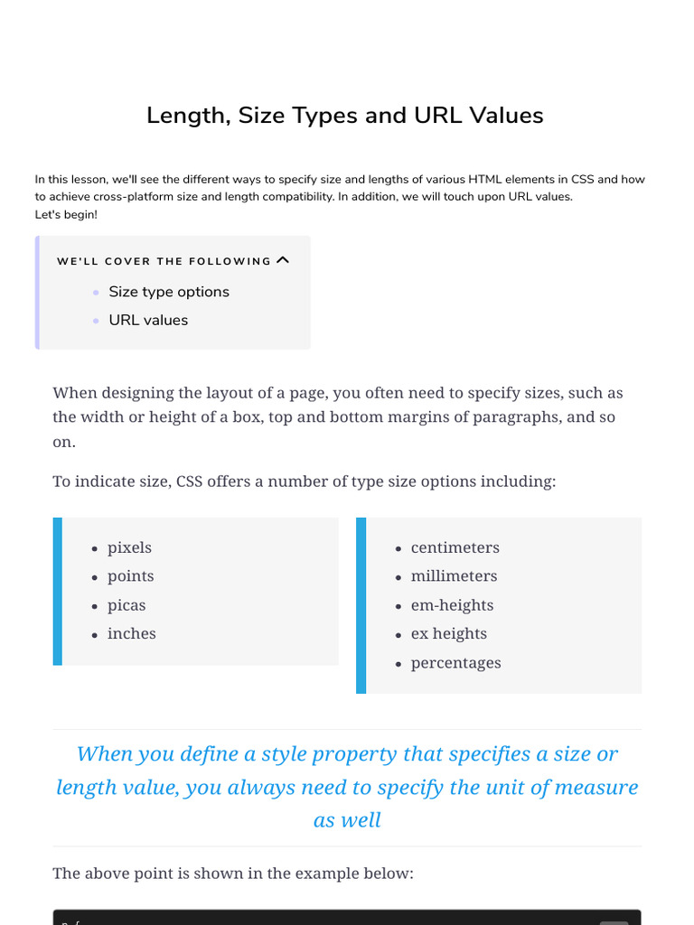 211 Length Size Types and URL Values | PDF | Html Element