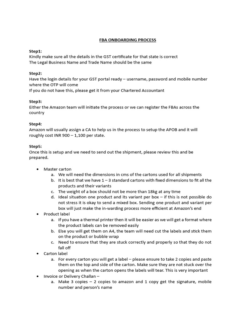 20250319 FBA Process Onboarding Document | PDF
