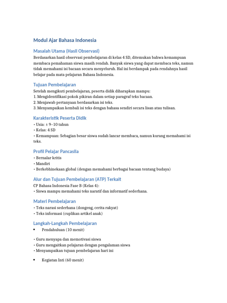 Modul Ajar Pemahaman Bacaan SD | PDF