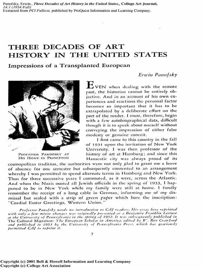 E. PANOFSKY Three Decades of Art History in The United States | PDF