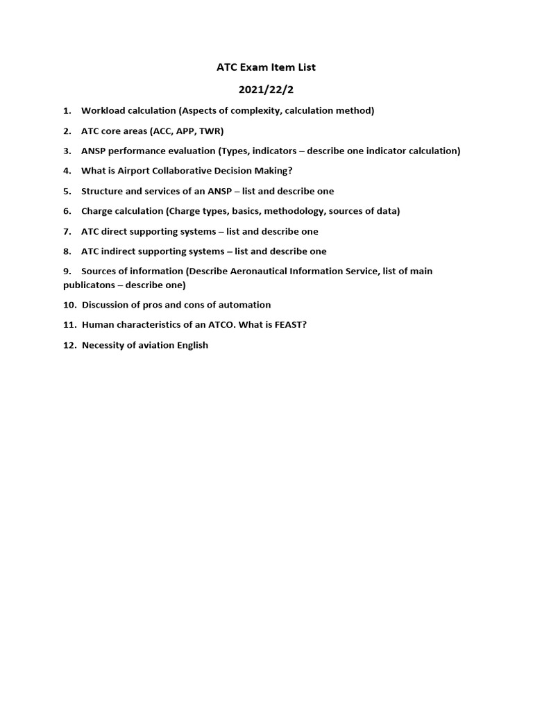 ATC Exam Topics and Key Concepts | PDF