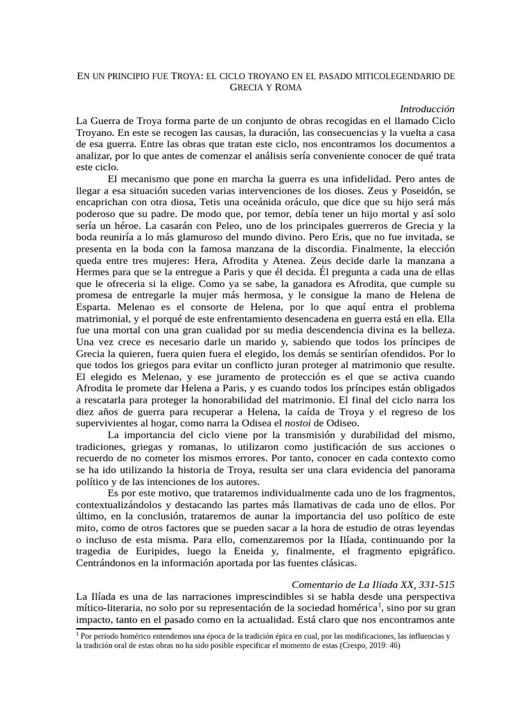 El Ciclo Troyano en El Pasado Miticolegendario de Grecia y Roma | PDF ...