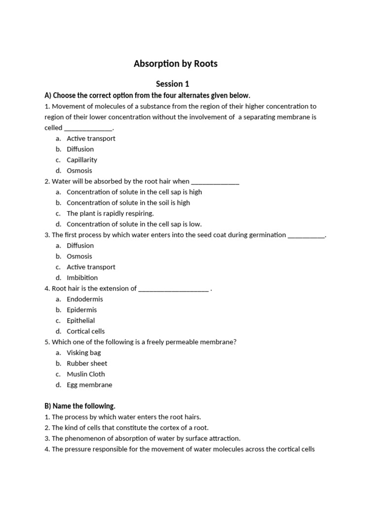 Assignment On Absorption | PDF | Osmosis | Biology