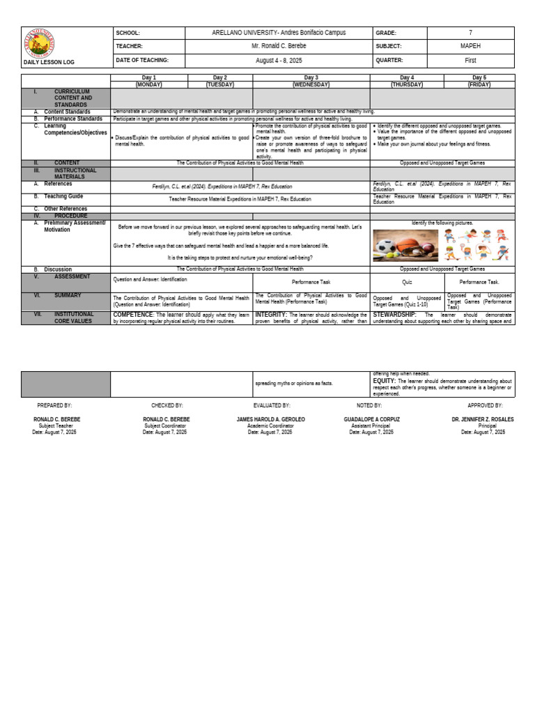 New Edited LP Sir Ron August 4-8 Contribution of Physical Activities To ...