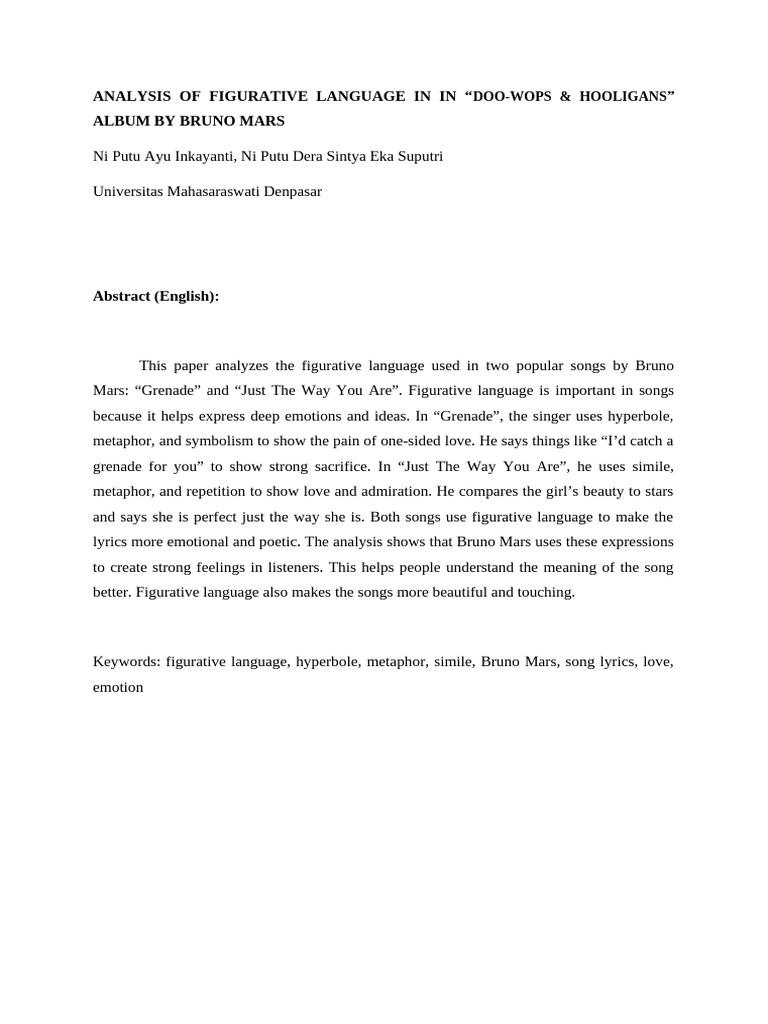 Figurative Language in Bruno Mars' Songs | PDF | Metaphor | Love