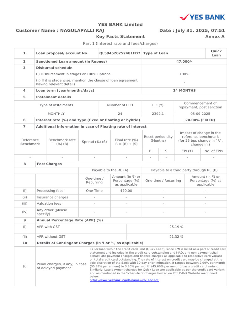 Key_Fact_Statement_Quick_Loan_31072025751am | PDF | Annual Percentage ...