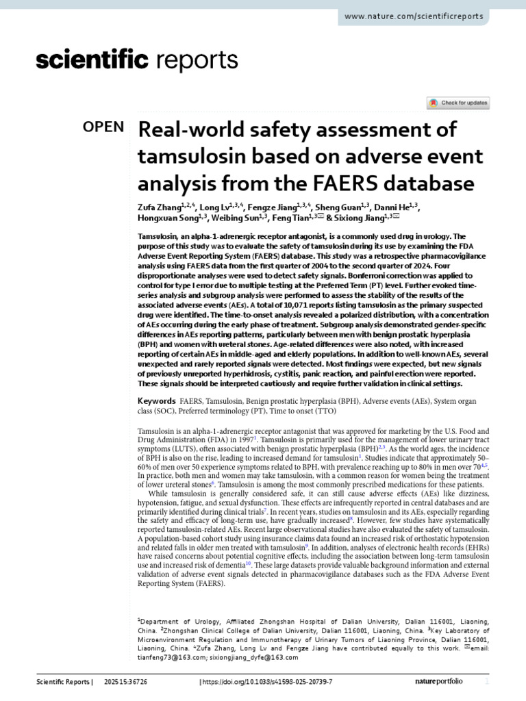 Real-World Safety Assessment of Tamsulosin Based On Adverse Event ...