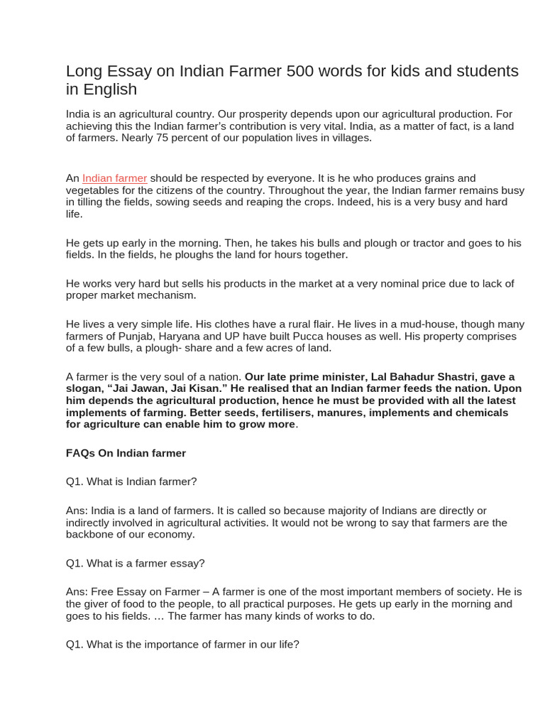 Essay on Indian Farmer | PDF | Agriculture | Green Revolution