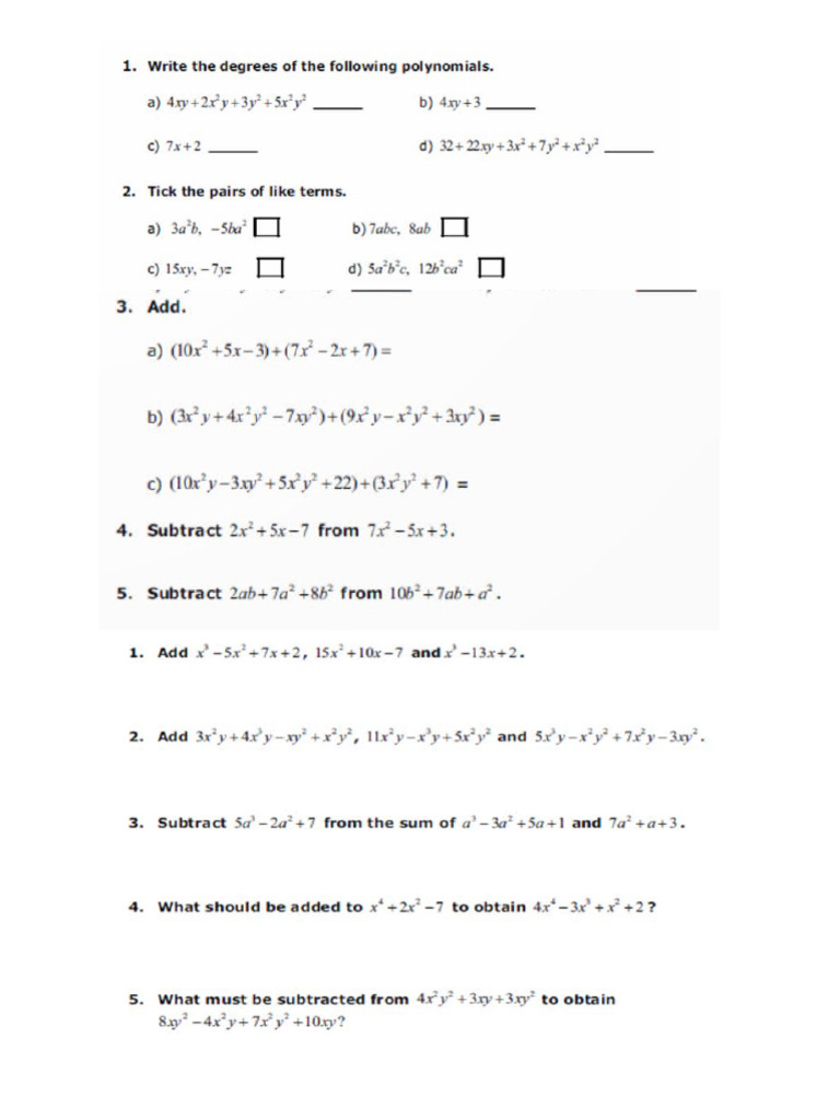 Grade 8 Algebraic Expression Ws | PDF