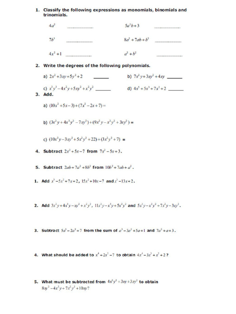 Grade 8 Algebraic Expressions Ws | PDF