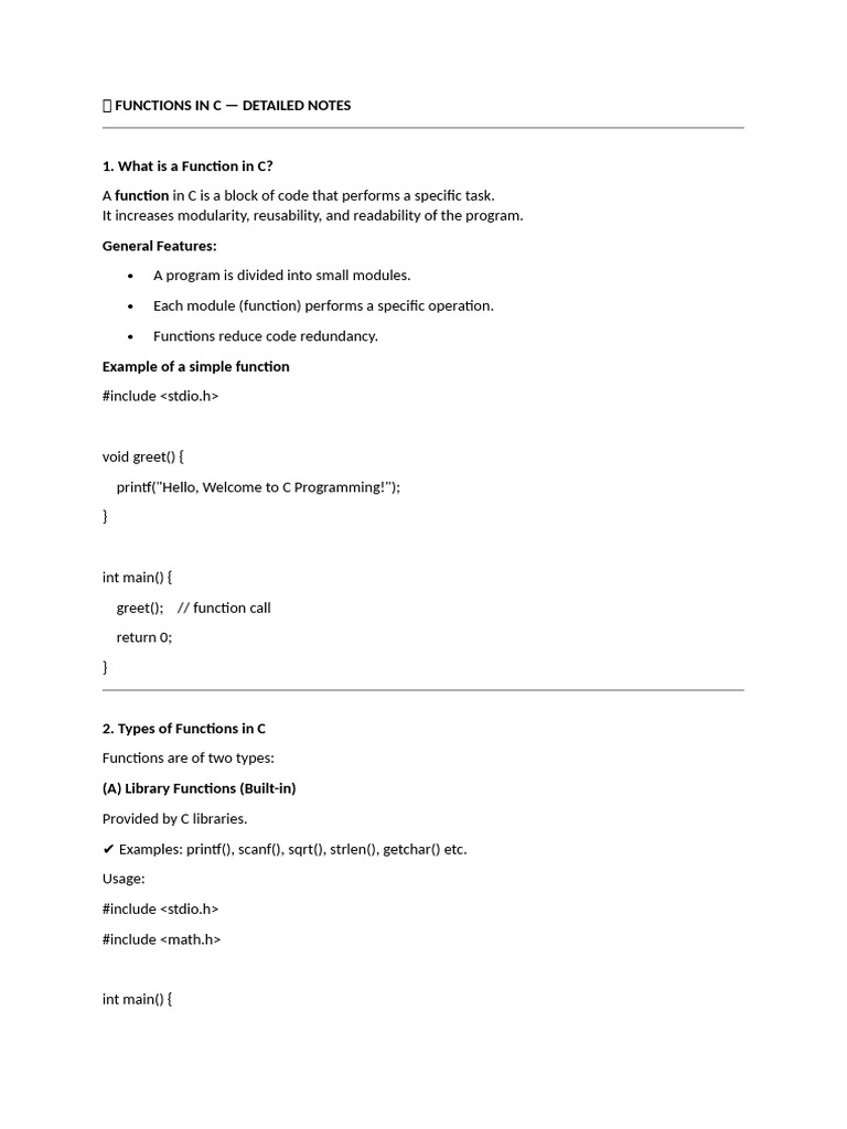 Functions in c | PDF | Parameter (Computer Programming) | Software ...