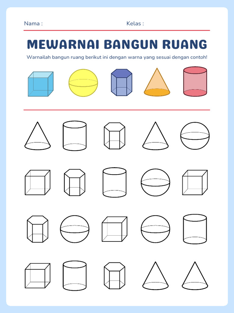 Mewarnai Bangun Ruang Koding Lembar Kerja Warna Warni Sederhana | PDF