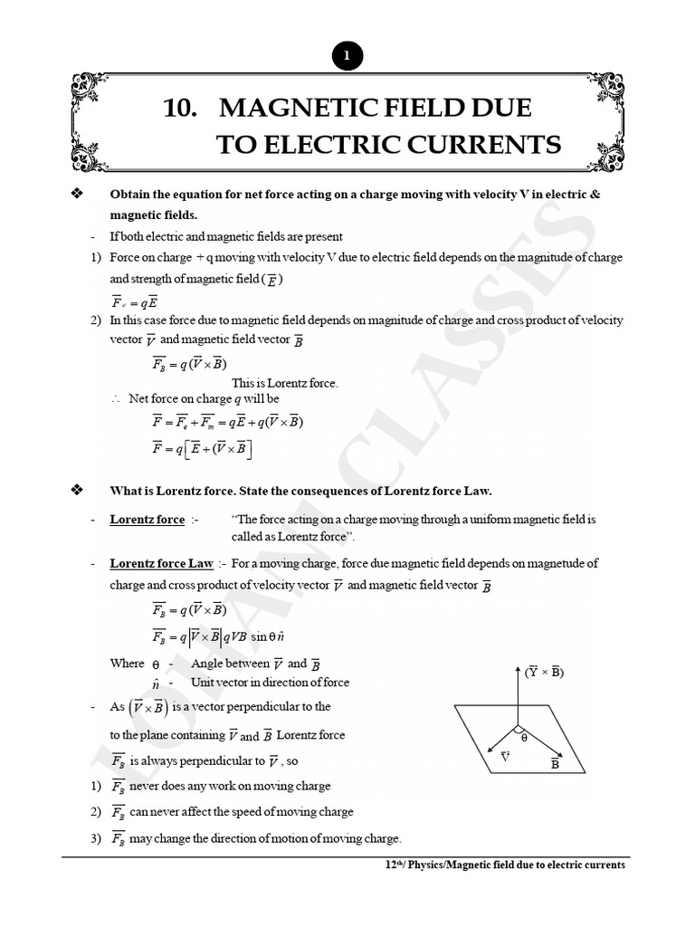 12th Physics Ls. 10 Magnetic Field Due To Electric Currents | PDF