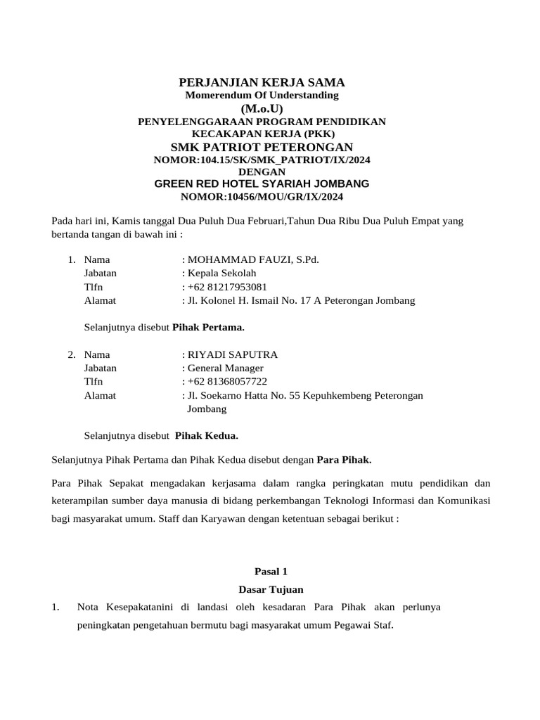 Mou PKK Nuansa Alam 2024 | PDF