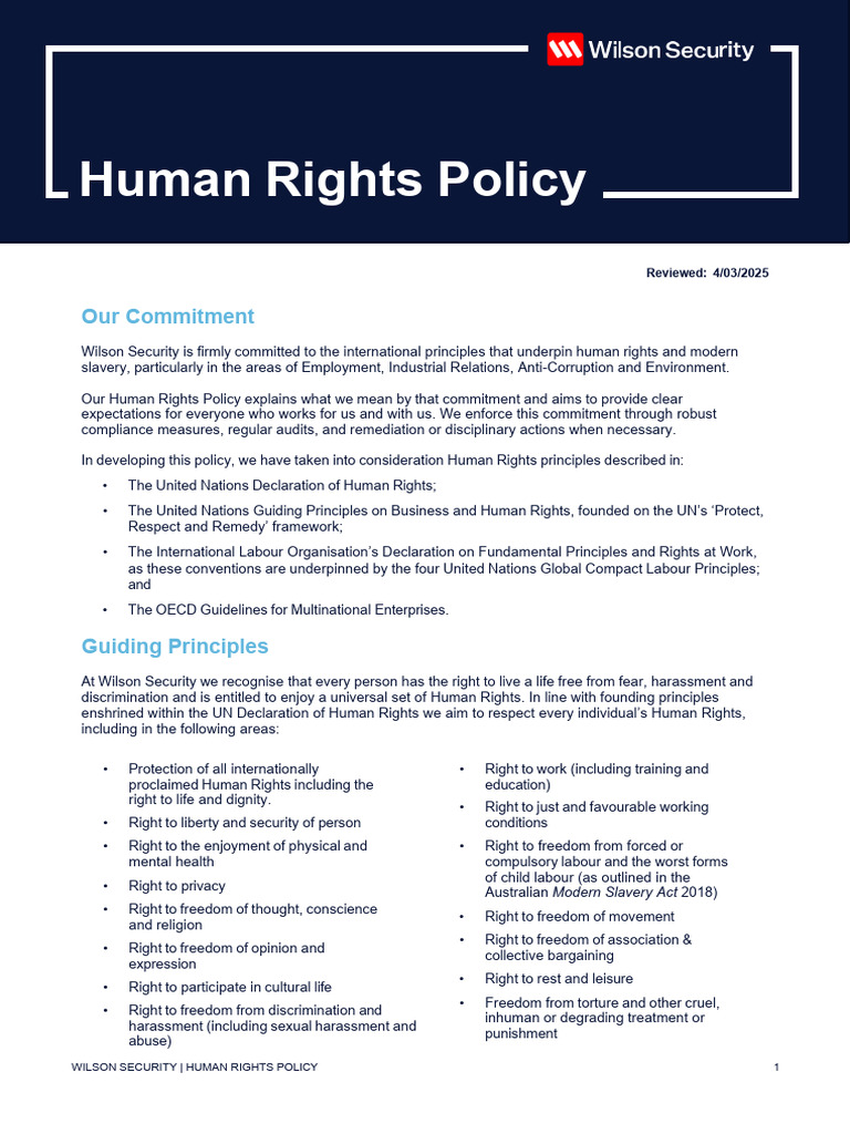 Wilson Security Human Rights Policy | PDF | Human Rights | Employment
