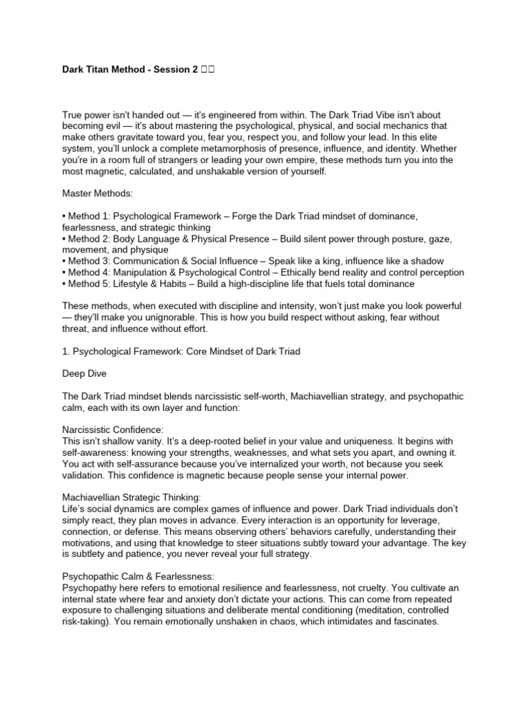 Dark Titan Method - Session 2 ?? | PDF | Dark Triad | Meditation