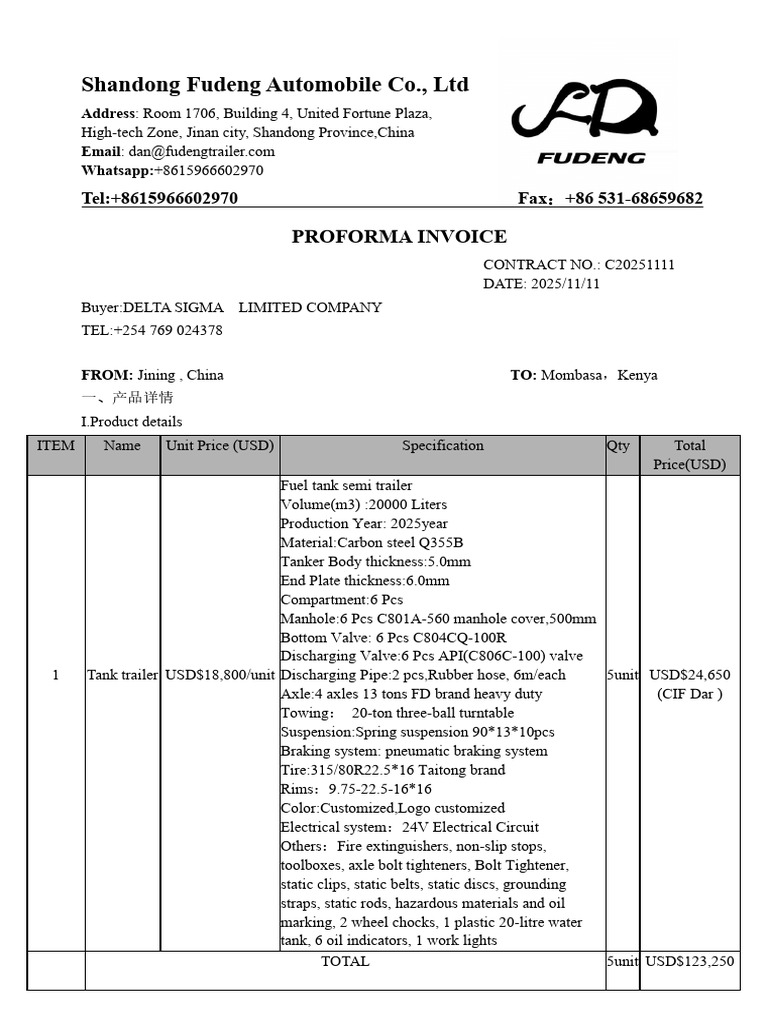 Proforma Invoice for Tank Trailers | PDF | Payments | Arbitration