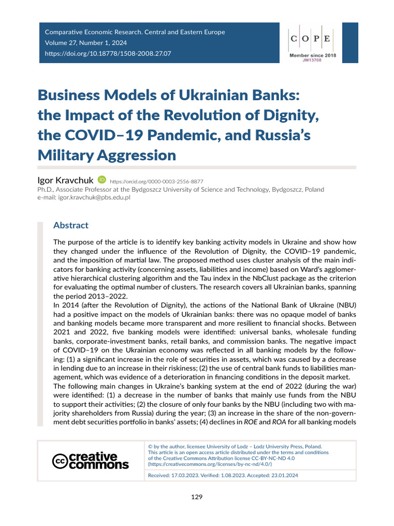 Kravchuk, I., 2024. Business Models of Ukrainian Banks | PDF | Banks ...