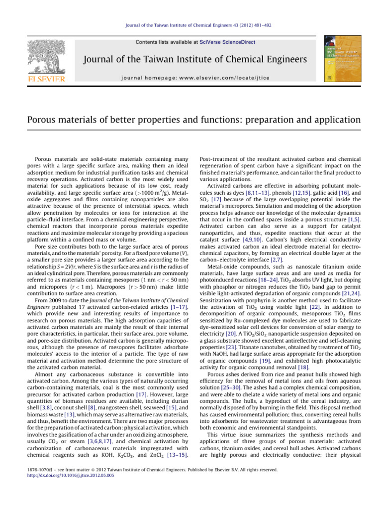 Porous Materials of Better Properties and F 2012 Journal of The Taiwan ...