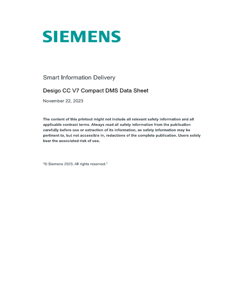 Desigo CC V7 Compact DMS Data Sheet | PDF