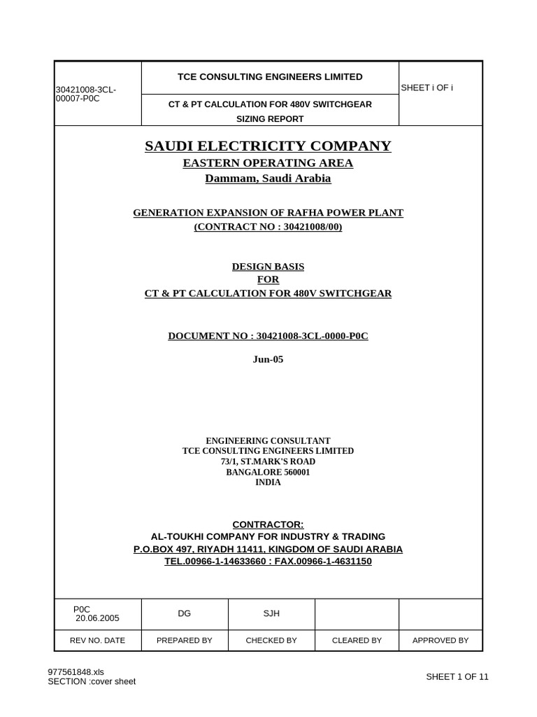 CT & PT Sizing for 480V Switchgear | PDF | Power Engineering ...