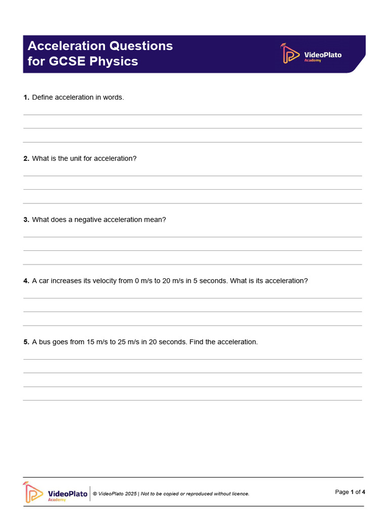 GCSE Physics Acceleration Questions | PDF