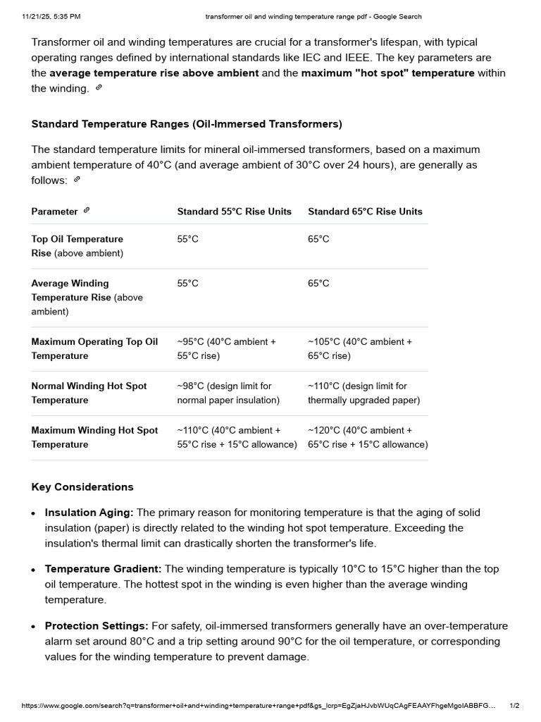 Transformer Oil & Winding Temperature Ranges | PDF | Transformer ...