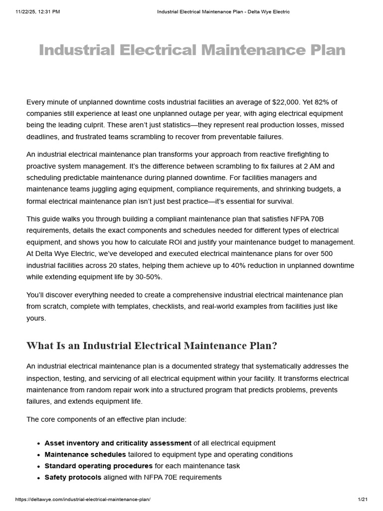 Industrial Electrical Maintenance Plan - Delta Wye Electric | PDF ...