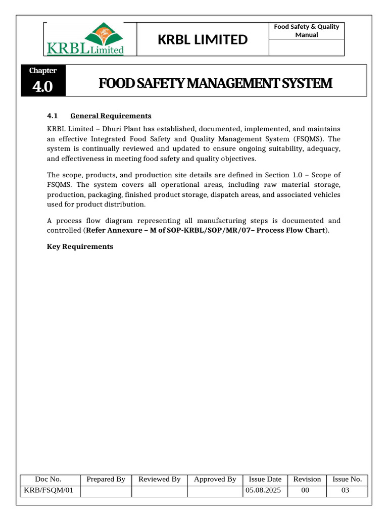 KRBL Limited Food Safety Manual | PDF