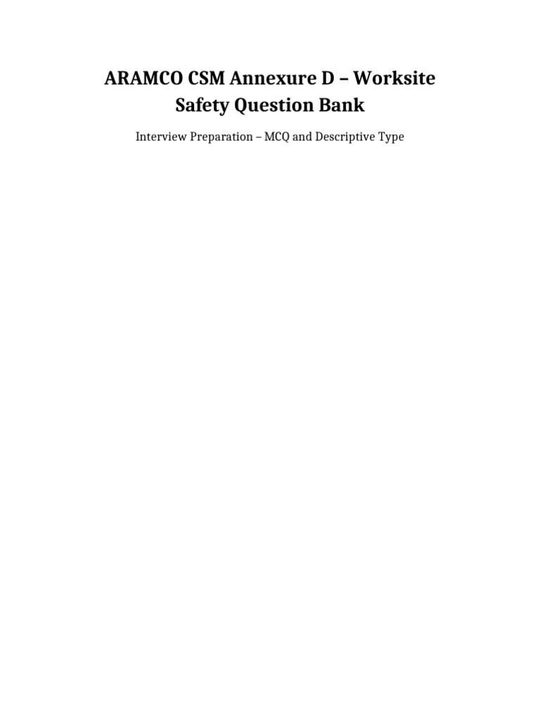 ARAMCO - CSM - Annexure - D MCQ N DESCRPTIVE | PDF | Occupational ...