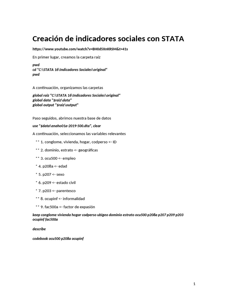 Creación de Indicadores Sociales Con STATA | PDF