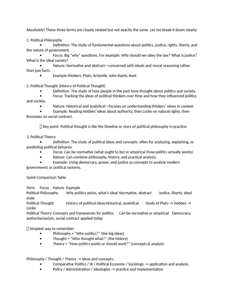 Political Philosophy vs. Thought vs. Theory | PDF | Political ...