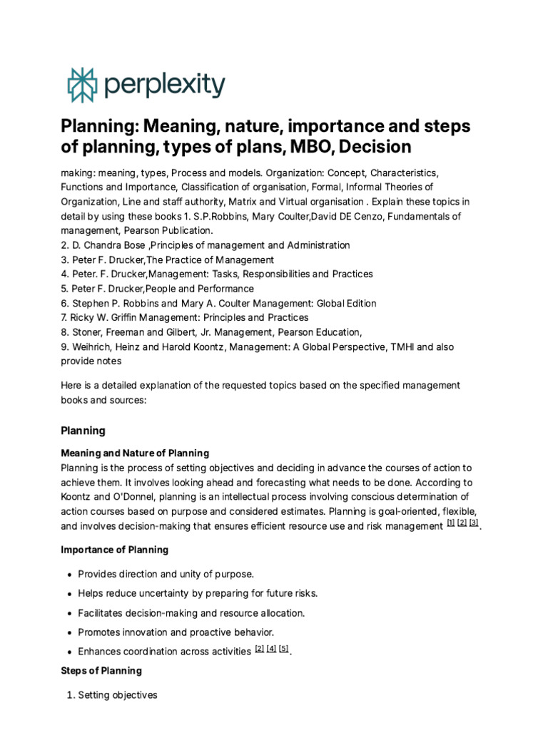 Planning - Meaning, Nature, Importance and Steps of | PDF | Decision ...
