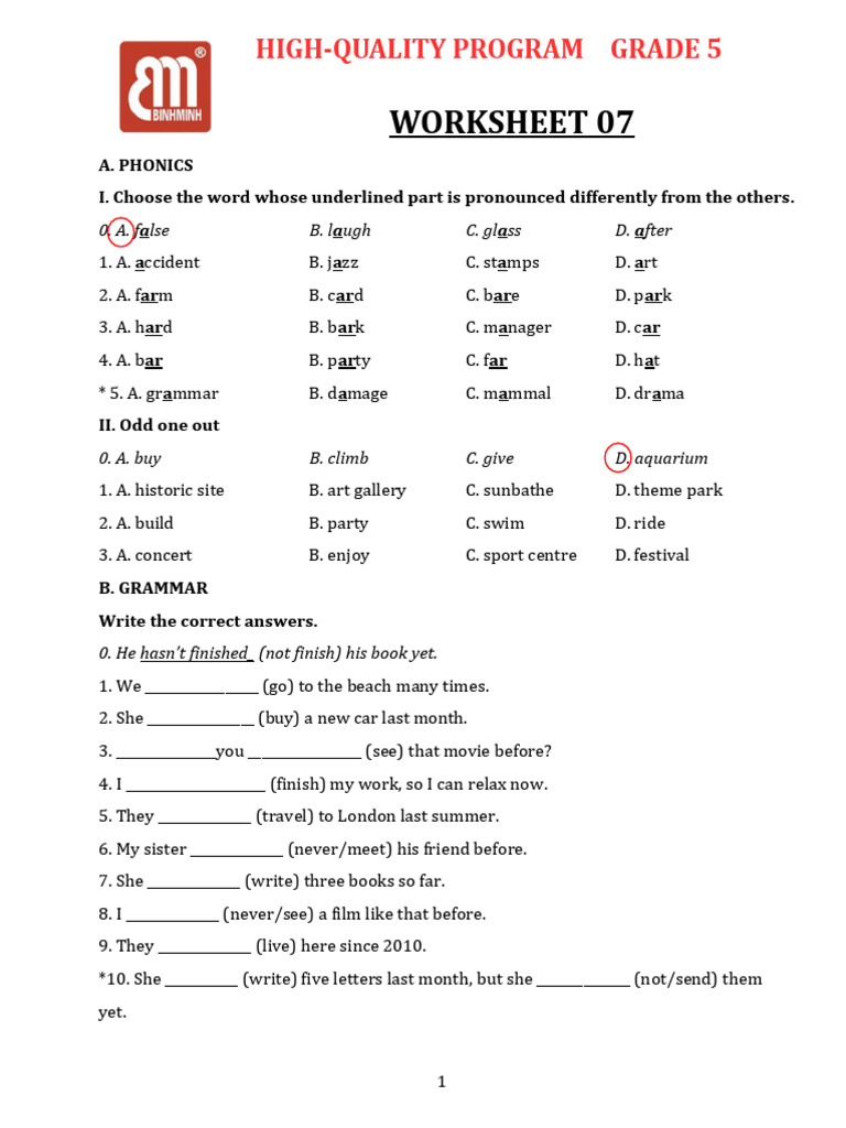 Grade 5-Worksheet 7 | PDF