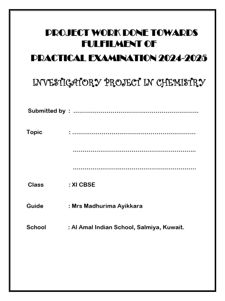 Project Certificate Chemistry 11 Cbse | PDF