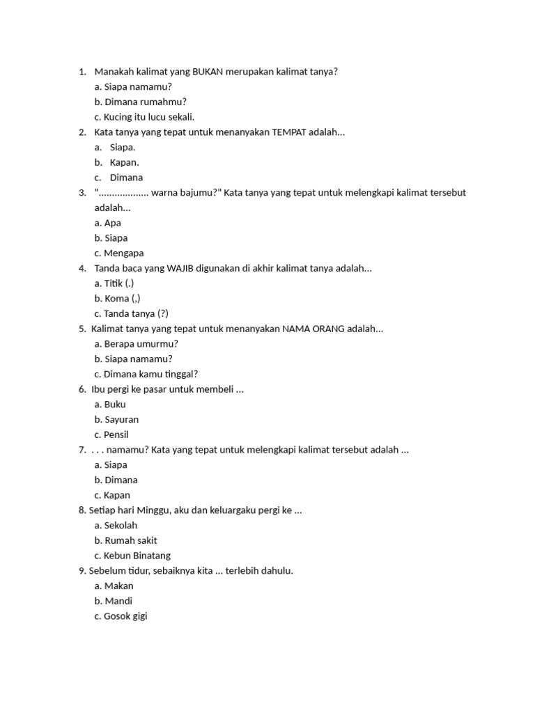 Kalimat Tanya dan Kata Kerja dalam Bahasa Indonesia | PDF