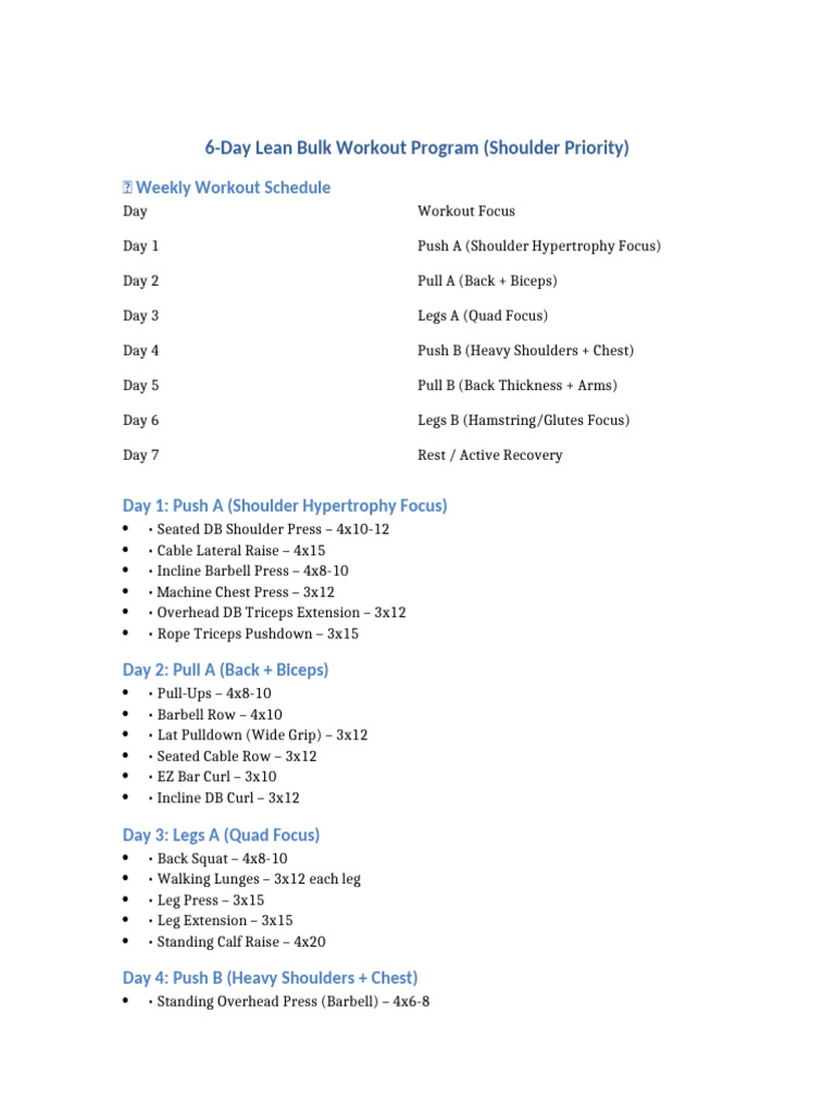 Lean Bulk Workout Program Shoulder Priority Updated | PDF
