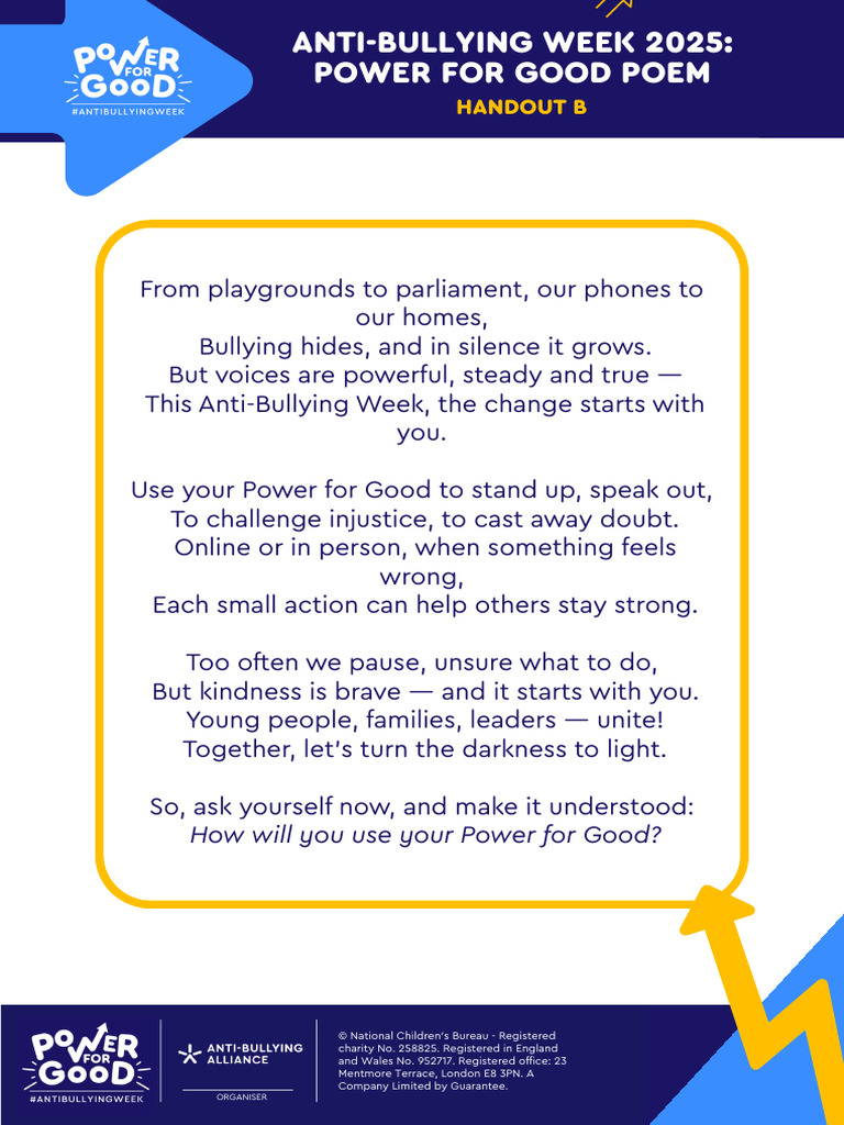 Anti-Bullying Week 2025 - Poem Lyrics - Handout B | PDF