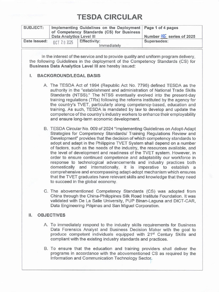 TESDA Circular No. 085-2025 | PDF | Vocational Education | Data
