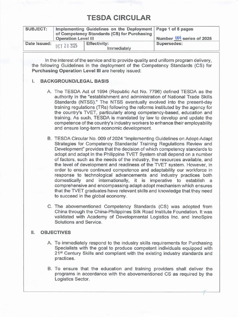 TESDA Circular No. 084-2025 | PDF | Vocational Education | Warehouse