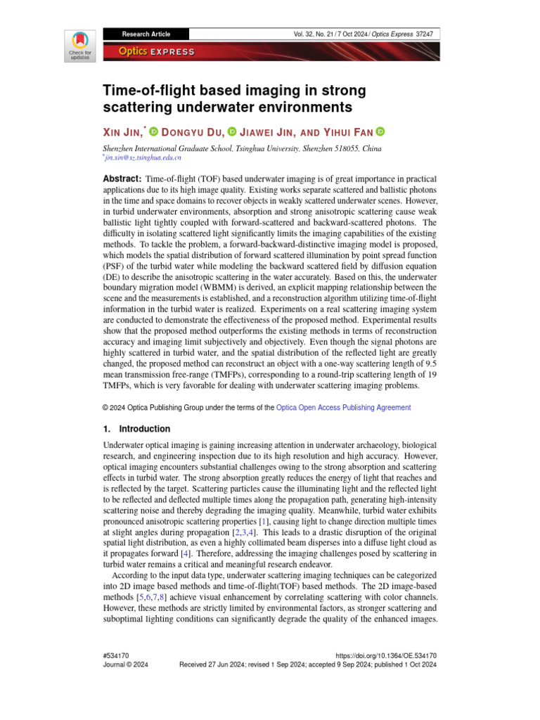 Underwater TOF Imaging in Turbid Water | PDF | Scattering | Attenuation