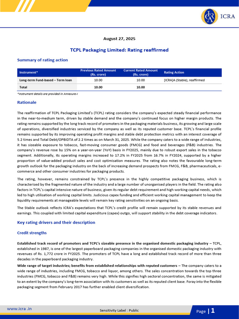 TCPL Packaging Limited | PDF | Risk | Interest
