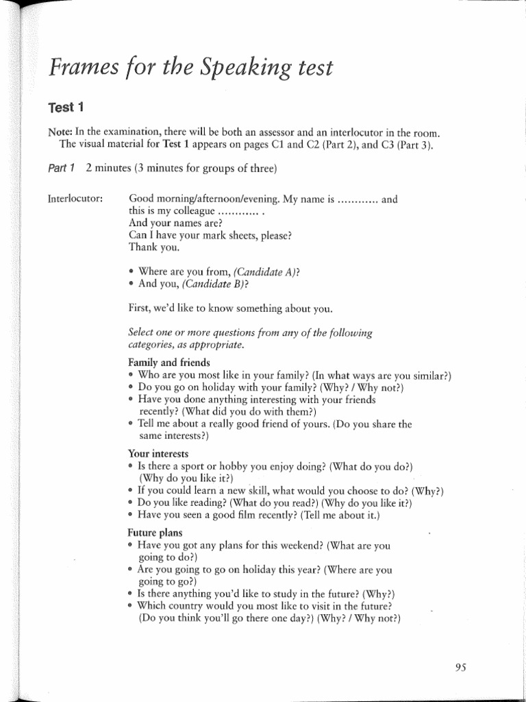 FCE Speaking Test 1 Part 1 | PDF