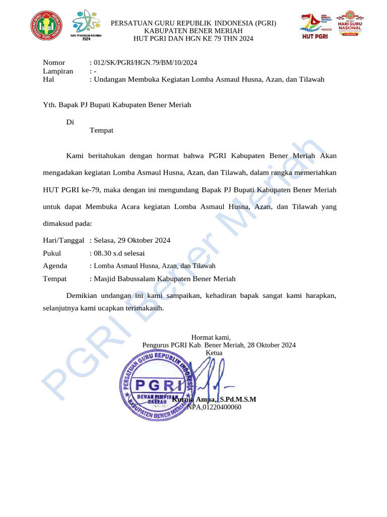 Surat Undangan MTQ Pgri | PDF