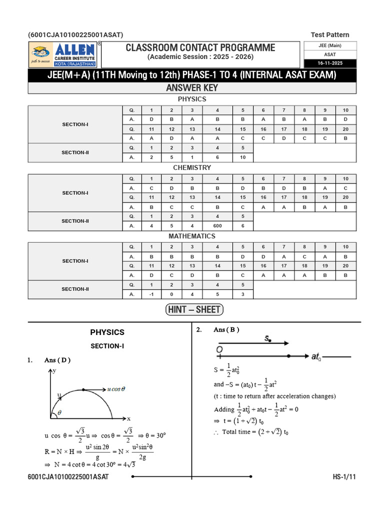 16-11-2025 JEE (M+A) (11TH Moving To 12th) PHASE-1 TO 4 (INTERNAL ASAT ...