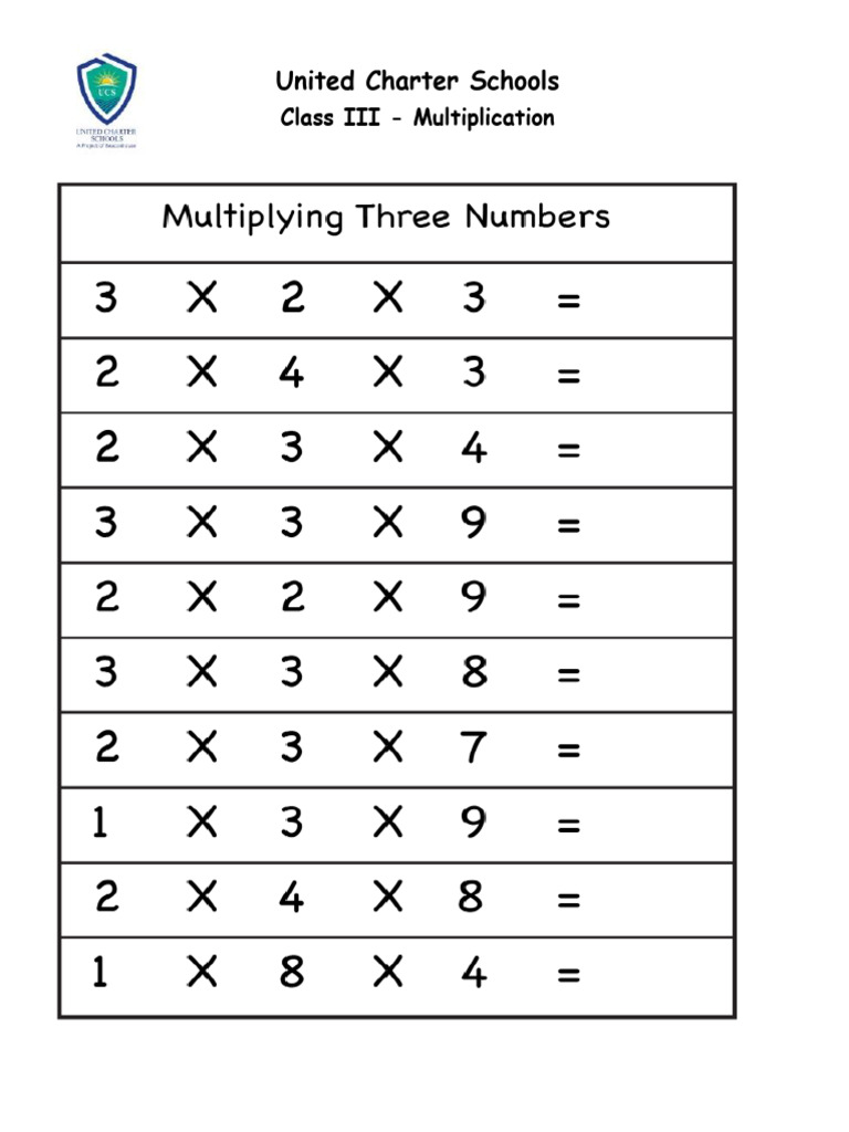 Multiplying 3 Numbers - Worksheet 2 Week 10 | PDF