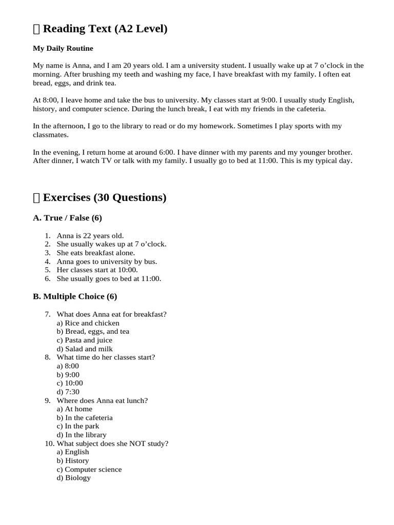 Reading Texts A1 A2 | PDF | Pencil | Shoe